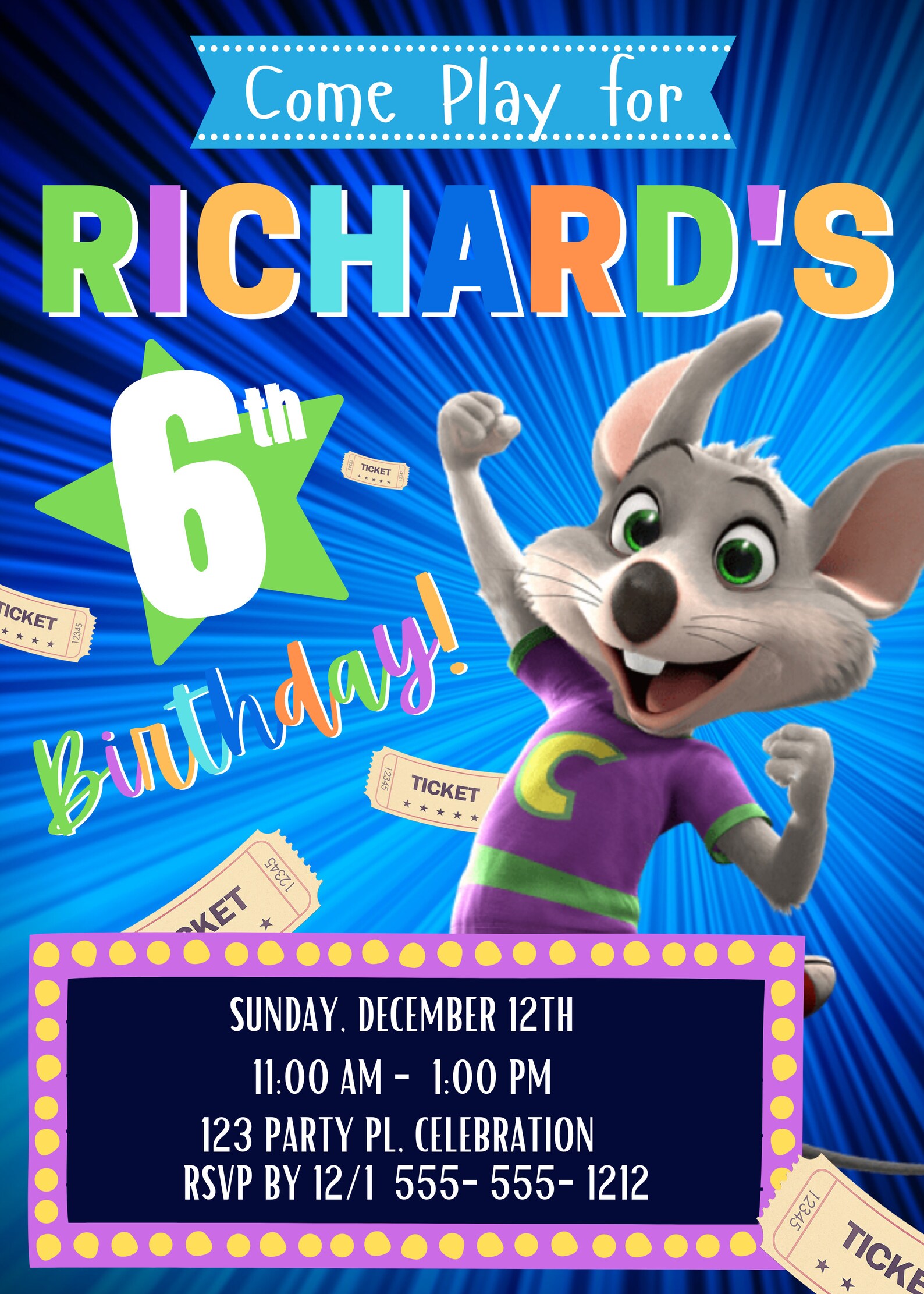 Chuck E. Cheese Invitation Chuck E. Cheese Invite Template | Etsy