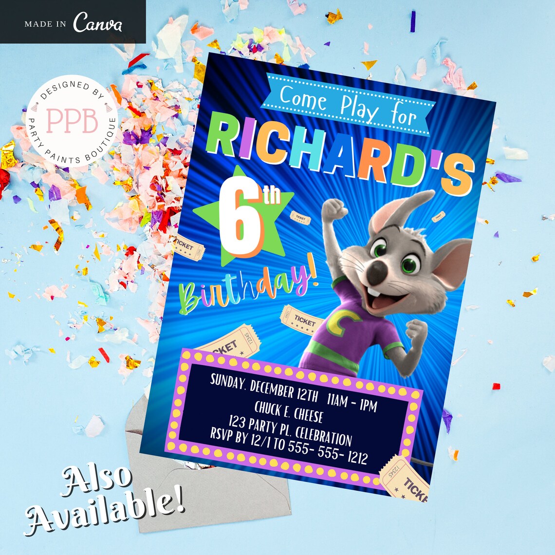 Chuck E. Cheese Invitation, Chuck E. Cheese Invite Template, Chuck E ...
