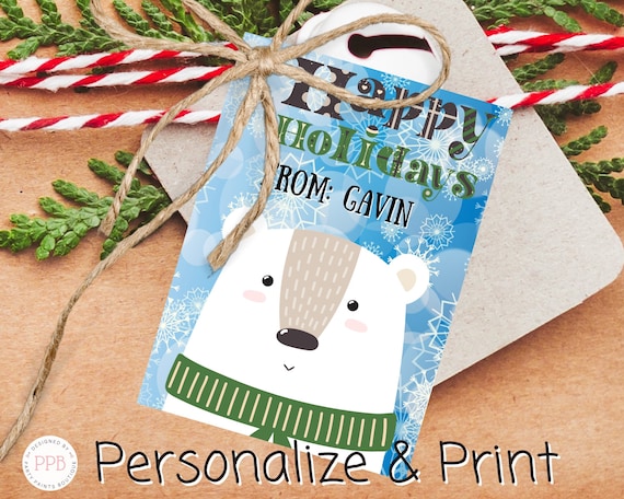 Printable Editable Polar Bear Christmas Holiday Gift Tag | Etsy