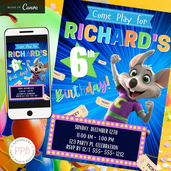Chuck E. Cheese Invitation Chuck E. Cheese Invite Template | Etsy