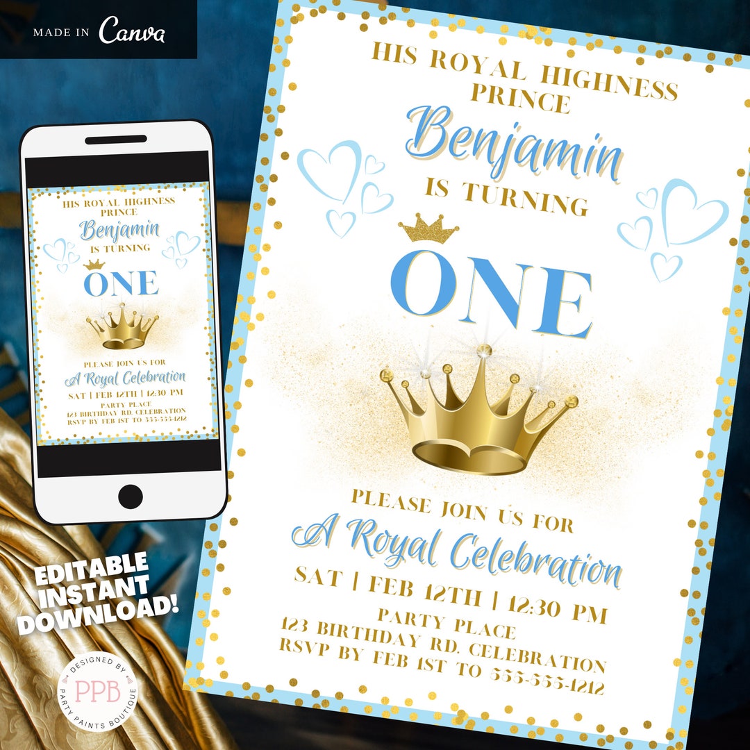1st Birthday Prince Invitation, Prince Birthday Invitation, Prince ...