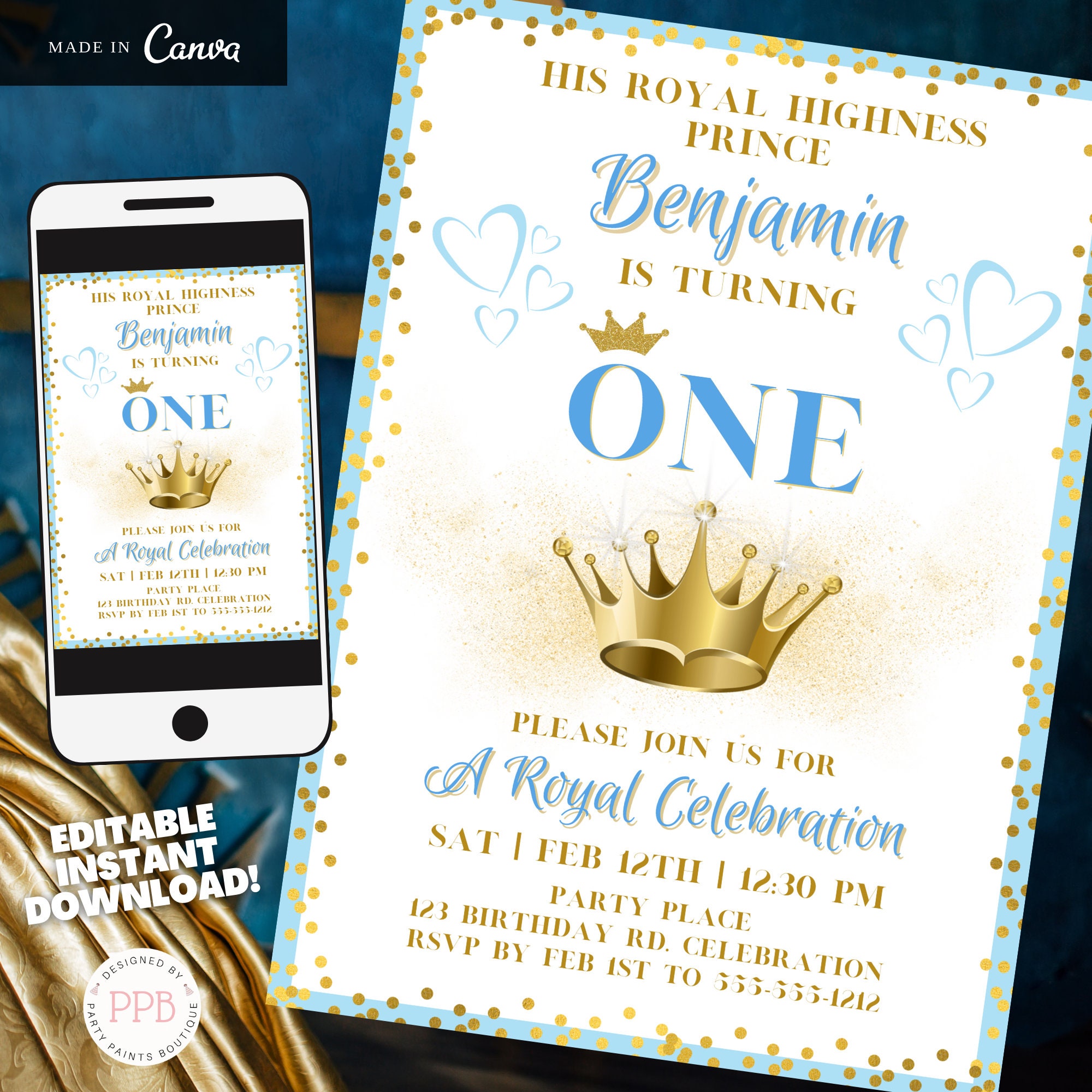 1st Birthday Prince Invitation, Prince Birthday Invitation, Prince ...