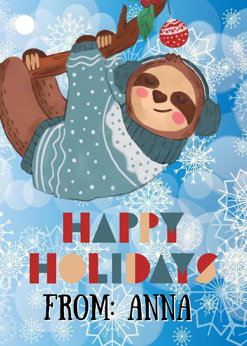 Printable Editable Sloth Christmas Holiday Gift Tag - Etsy