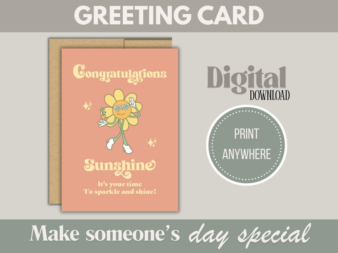 Retro Daisy Card, Congratulations Card, Vintage Card, Sunshine ...