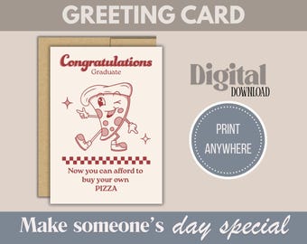 Printable Birthday Card, Retro Pizza Card, Happy Birthday Card, Funny ...