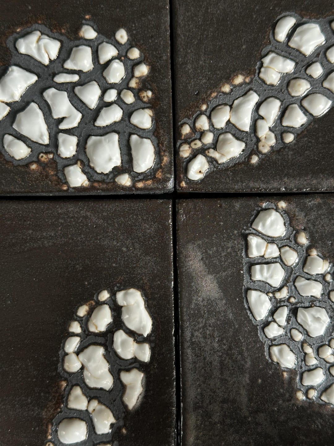 Handmade Ceramic Tile: Rustic Black & White Crackle Glaze - Etsy