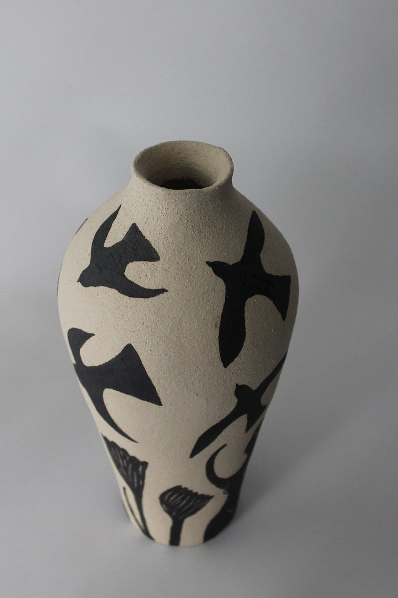 Modern Ceramic Vase | Hand-painted Female Form With Birds | Natural ...