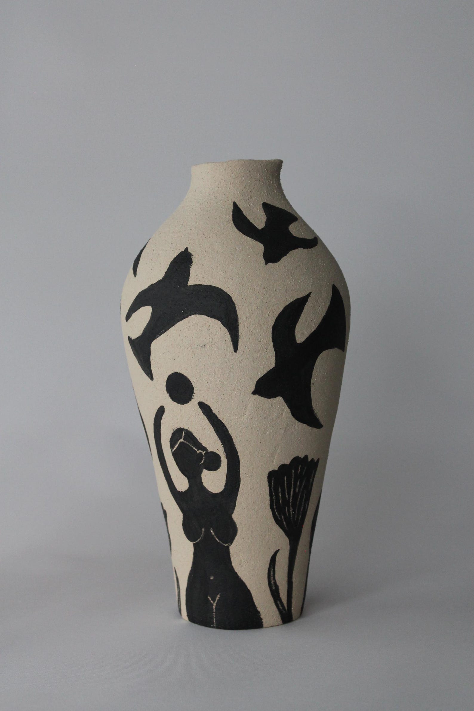 Modern Ceramic Vase | Hand-painted Female Form With Birds | Natural ...