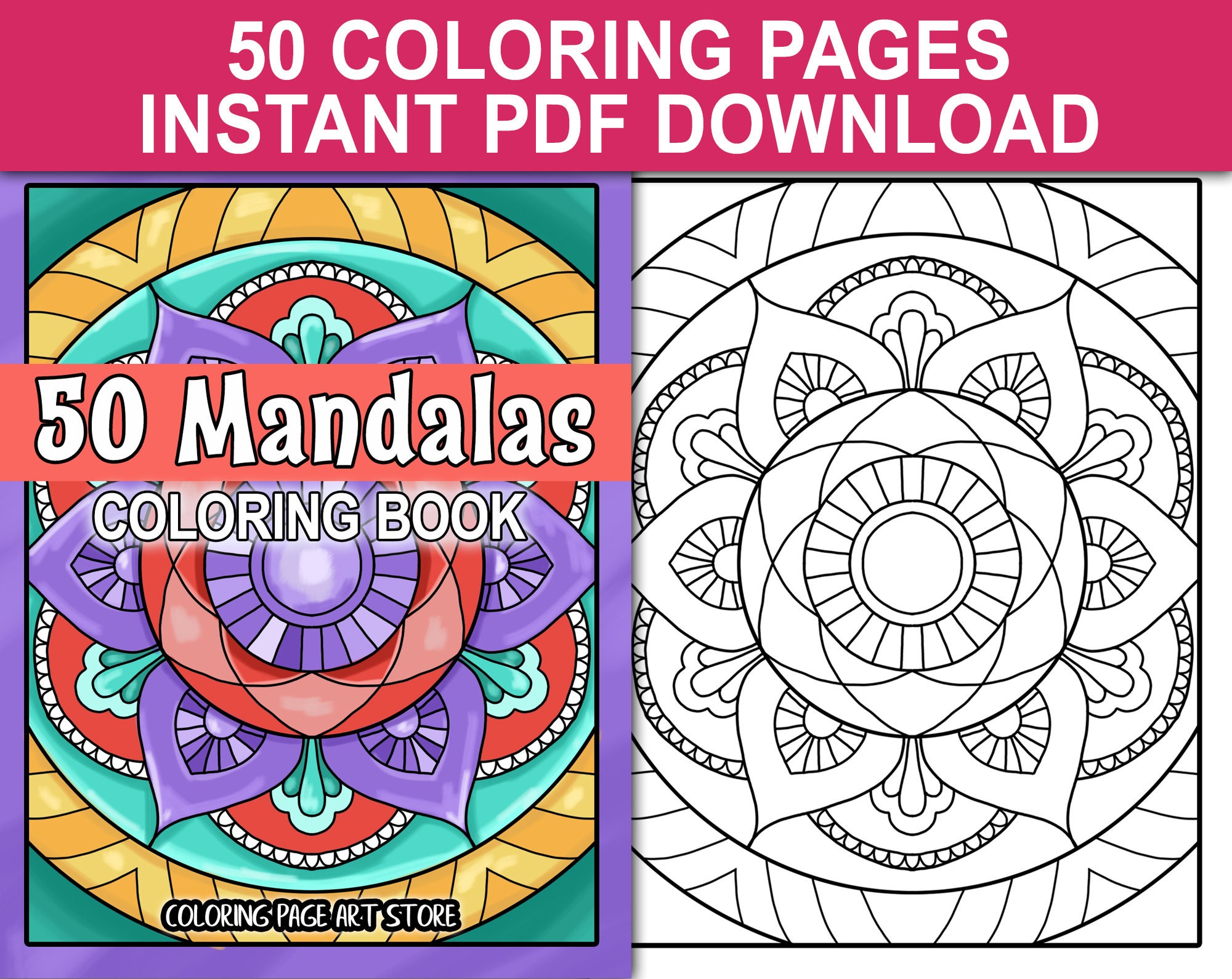 Mandala Coloring Book | 50 Printable Coloring Pages | Instant Download ...
