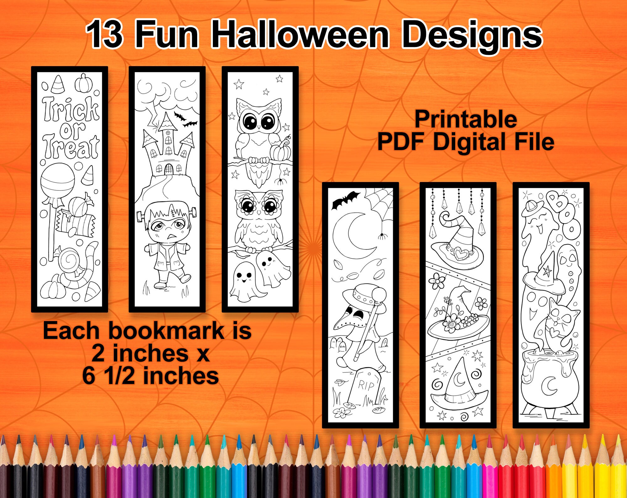 Printable Halloween Bookmarks to Color Cut and Color - Etsy