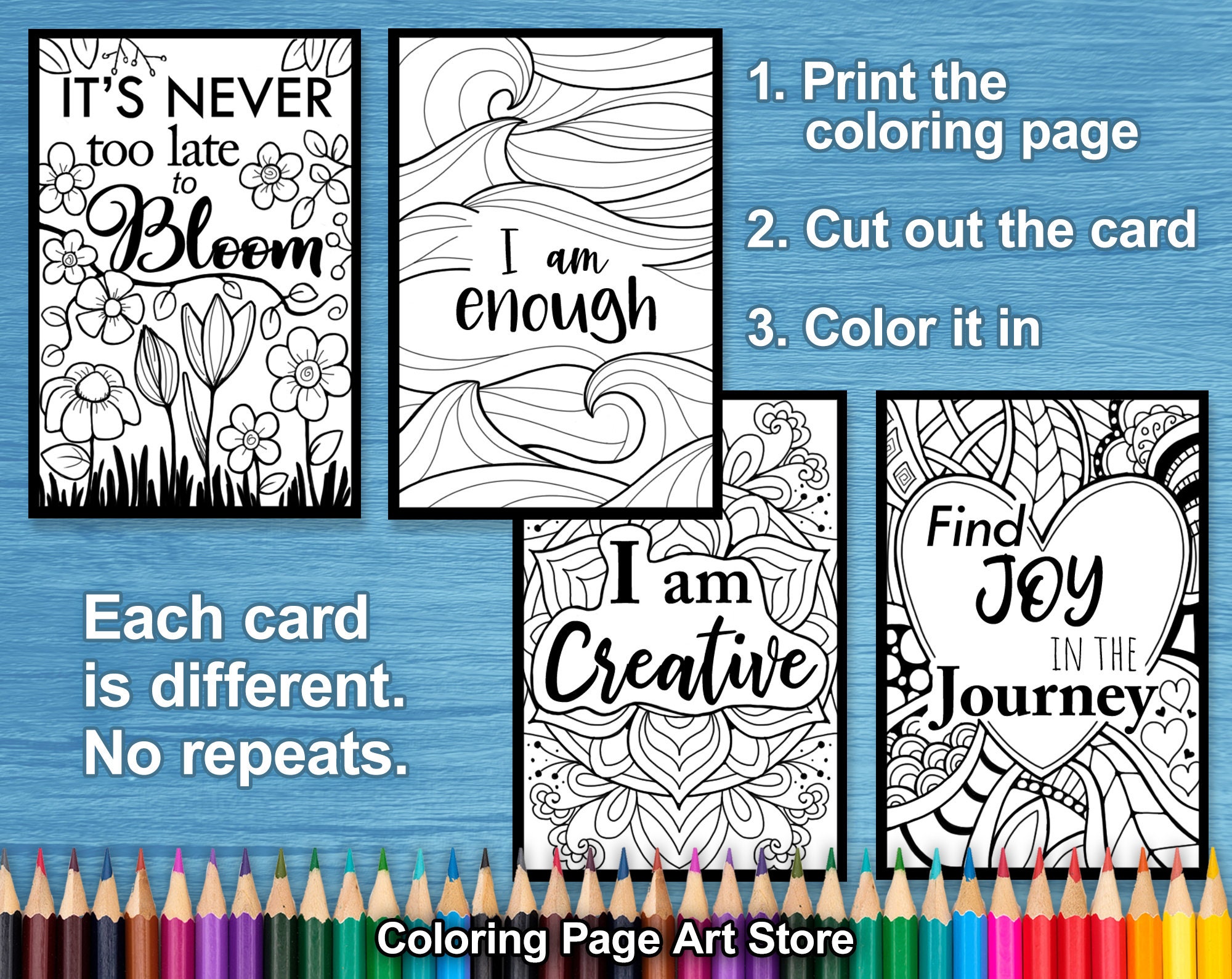 Affirmation Cards Mini Coloring Pages - Etsy