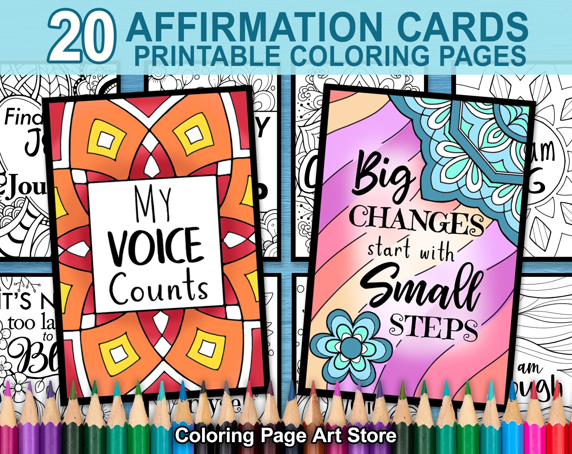 Affirmation Cards Mini Coloring Pages - Etsy