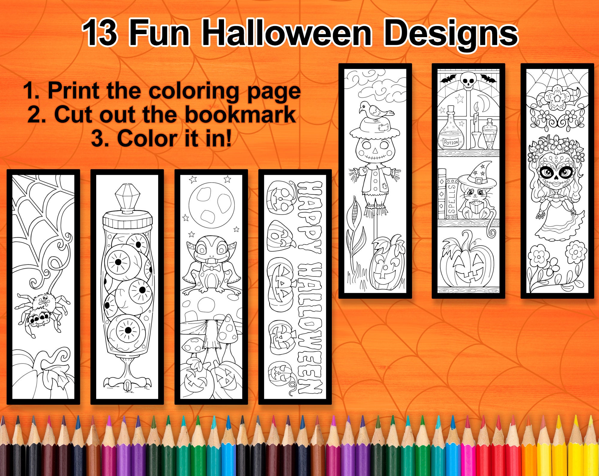 Printable Halloween Bookmarks to Color Cut and Color - Etsy