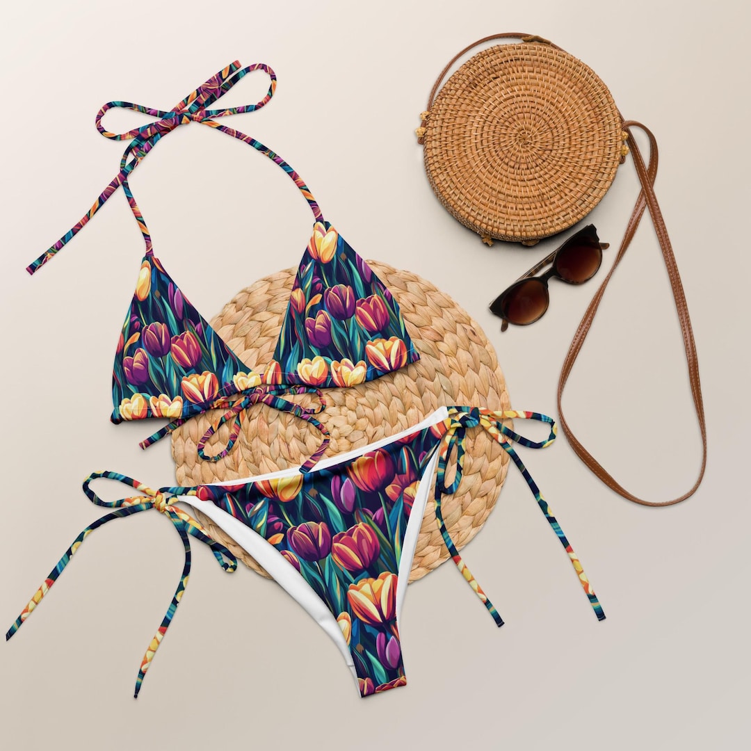 Cute Tulip Floral String Bikini Slingshot Bikini, Extreme Bikini Micro ...