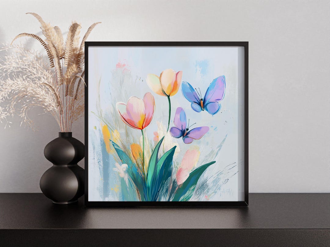 Cute Vintage Tropical Butterfly Tulip Flower Poster for Housewarming ...