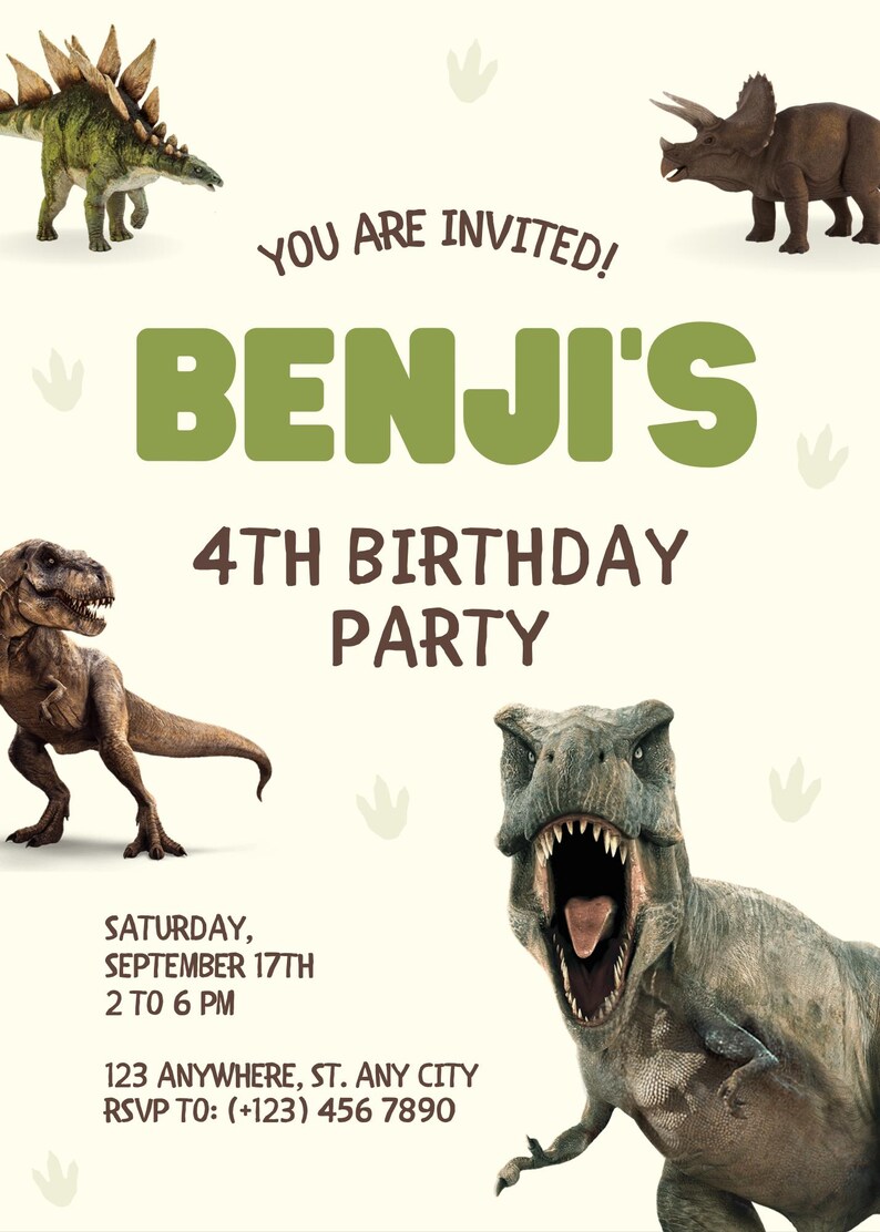 Editable Dinosaur Birthday Flyer | Dino Party Invitation | Canva ...