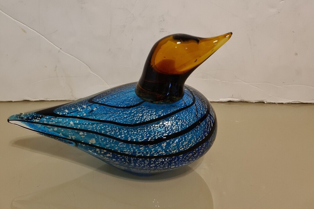 Vintage Heavy Hand Blown Glass Duck/murano Style Glass Duck/blue Glass ...