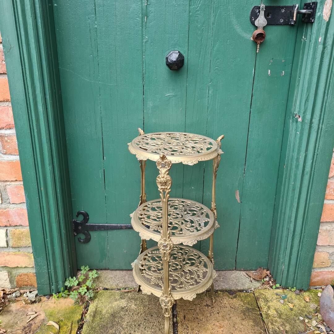 Vintage Brass Metal Fret Work 3 Tier Plant Stand/brass Plant Stand ...