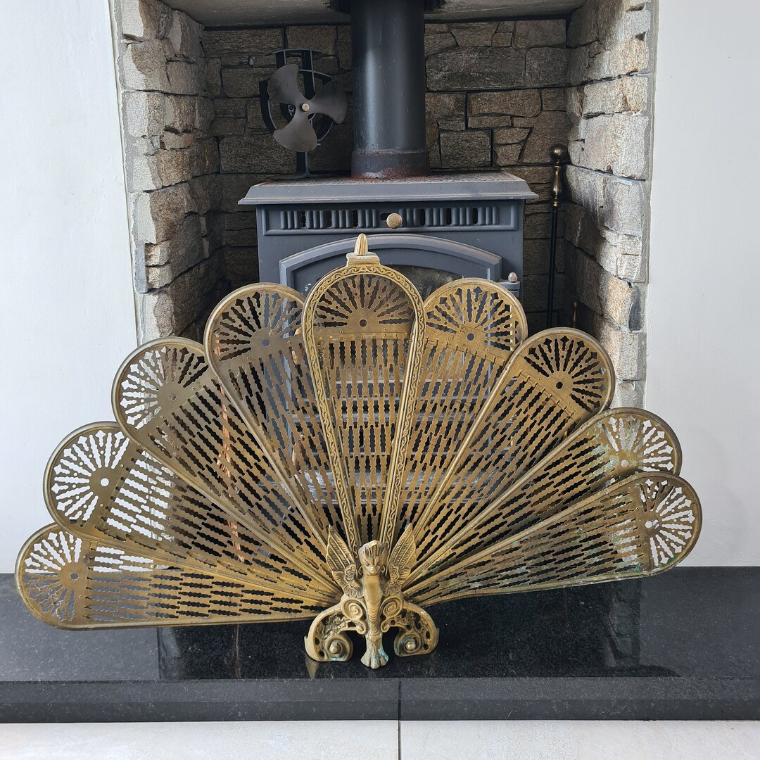Vintage Brass Single Sided Griffin Peacock Firescreen/retro Brass Decor ...