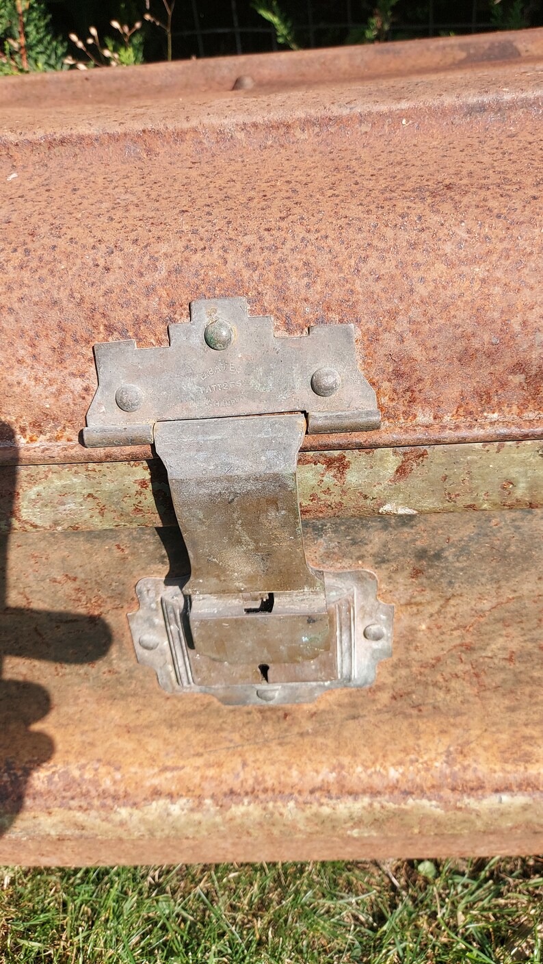 Large Antique Old Metal Trunk - Etsy