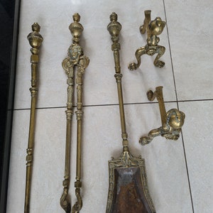 Heavy Brass Fire Tools and Fire Dogs/eagle Claw Fire Dogs/vintage ...