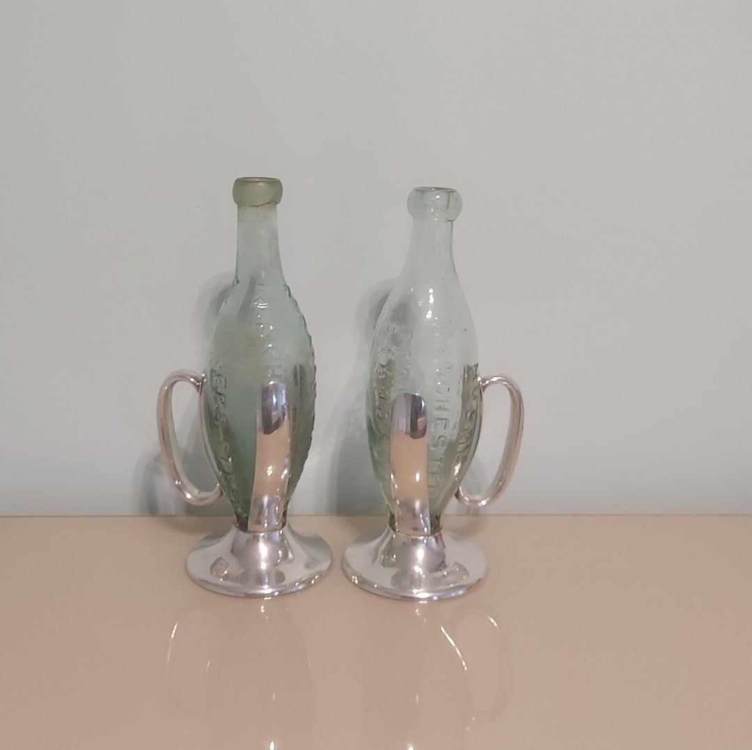 Antique Torpedo Bottles With Silver Plated Holders, Victorian Decor - Etsy