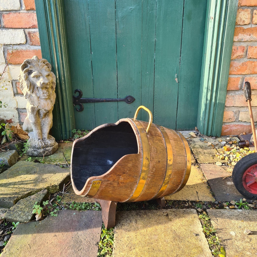 Vintage Wooden Barrel Coal Scuttle Brass Bound Made From Wood of ...