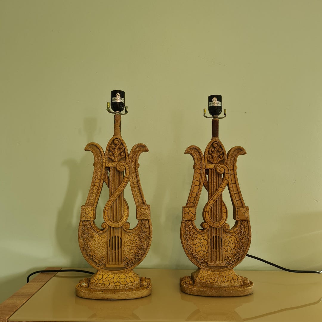 Pair of Vintage Lyre Harp Electric Lamps Untested. - Etsy