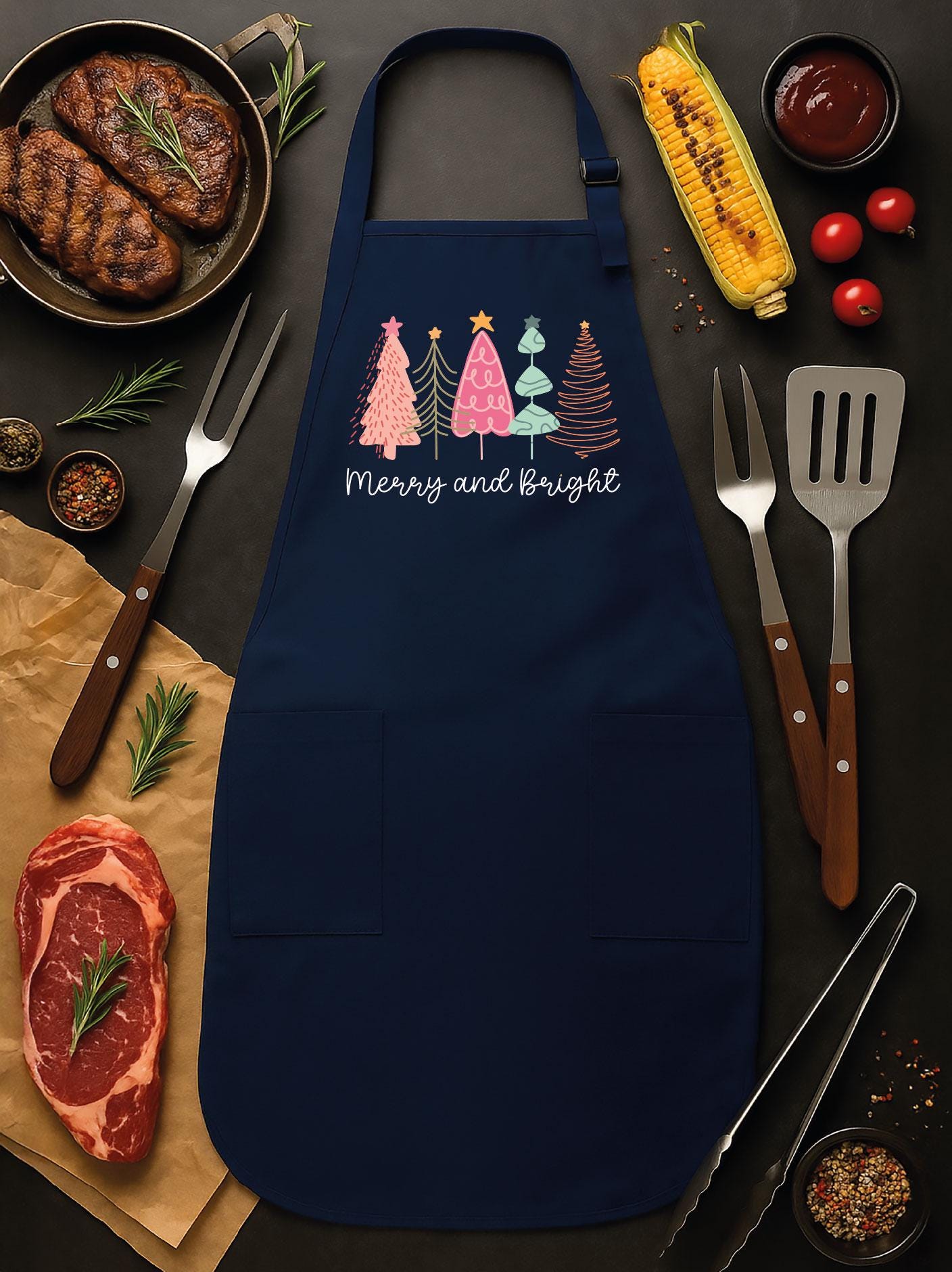 Christmas Trees Apron: Merry and Bright Christmas Apron Holiday Dinner ...