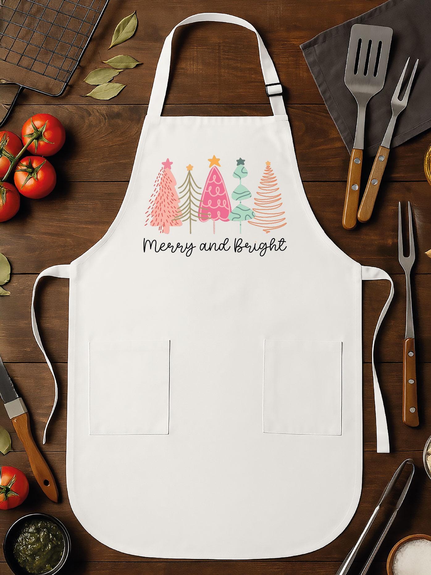 Christmas Trees Apron: Merry and Bright Christmas Apron Holiday Dinner ...