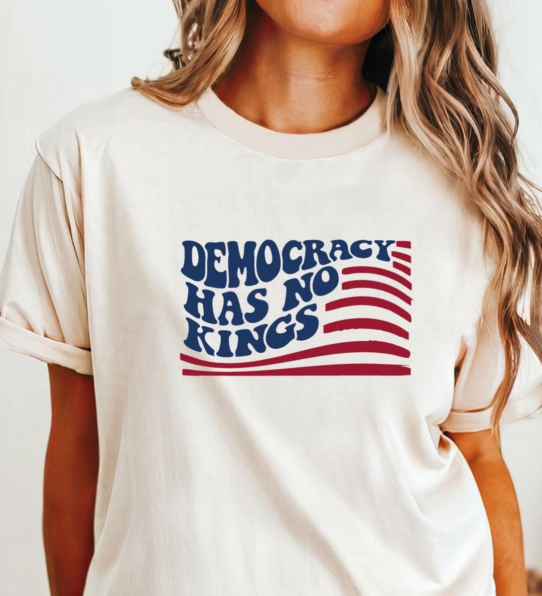 Democracy Has No Kings Outfit: American Flag Shirt Anti Maga Tee ...