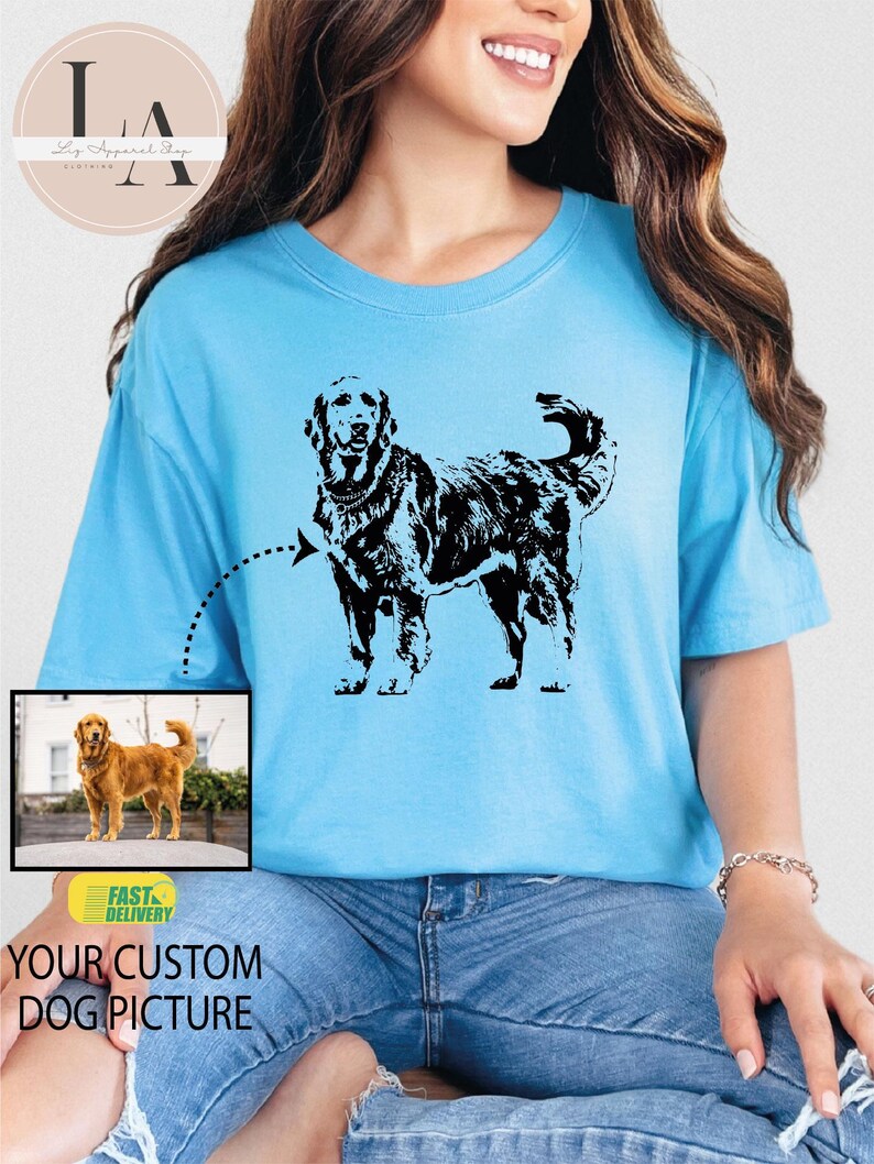 Custom Pet Portrait T-shirt: Personalized Comfort Colors Dog & Cat Tee ...