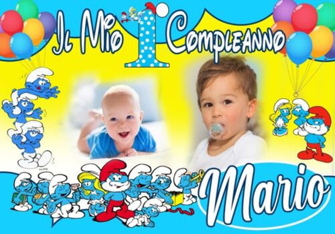 Banner Banner Birthday Smurfs With Name Photo and Age of - Etsy