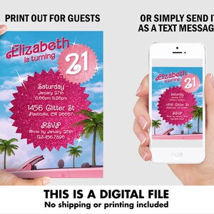 Pink Dance Party Printable Birthday Invitation, Pink Glitter Invite ...