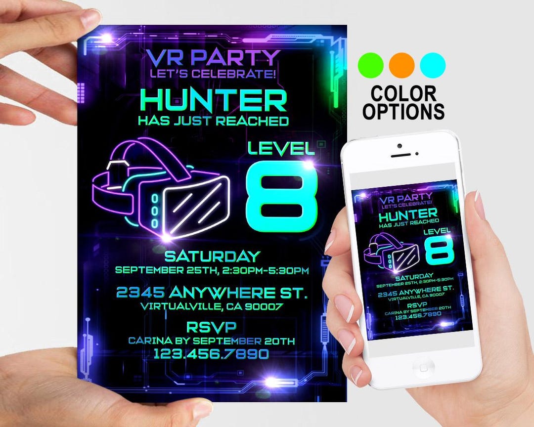 VR Game Printable Birthday Invitation, VR Party Personalized Invite ...