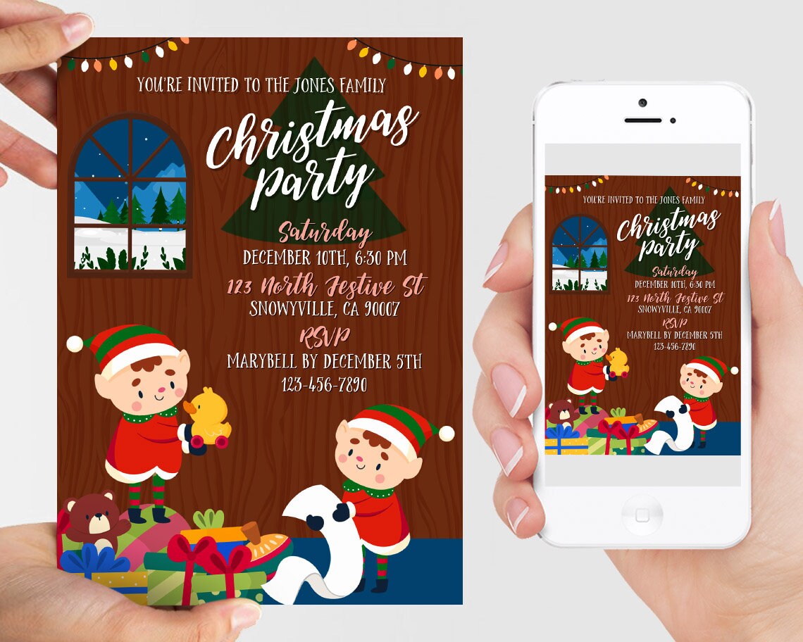 Santa's Workshop Christmas Printable Invitation, Christmas Party ...