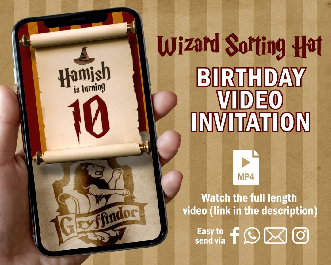 Wizard Sorting Hat Invitation, Wizard Sorting Hat Birthday Video ...