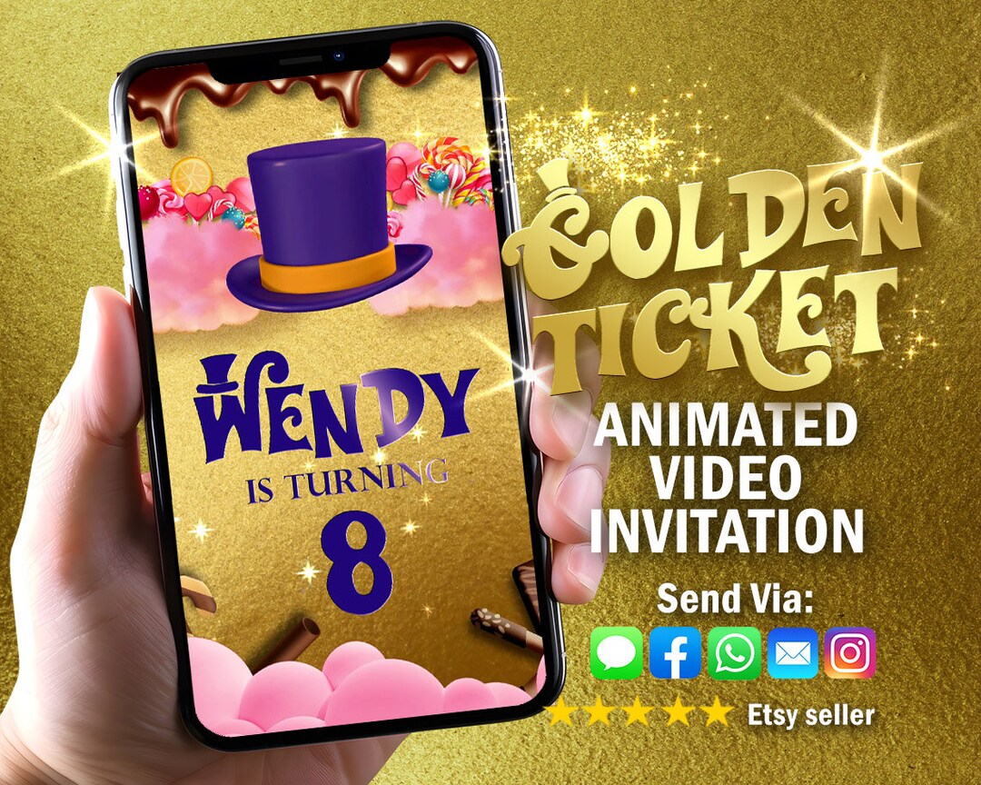 Golden Ticket Invitation, Chocolate Factory Video Invitation, Willy ...