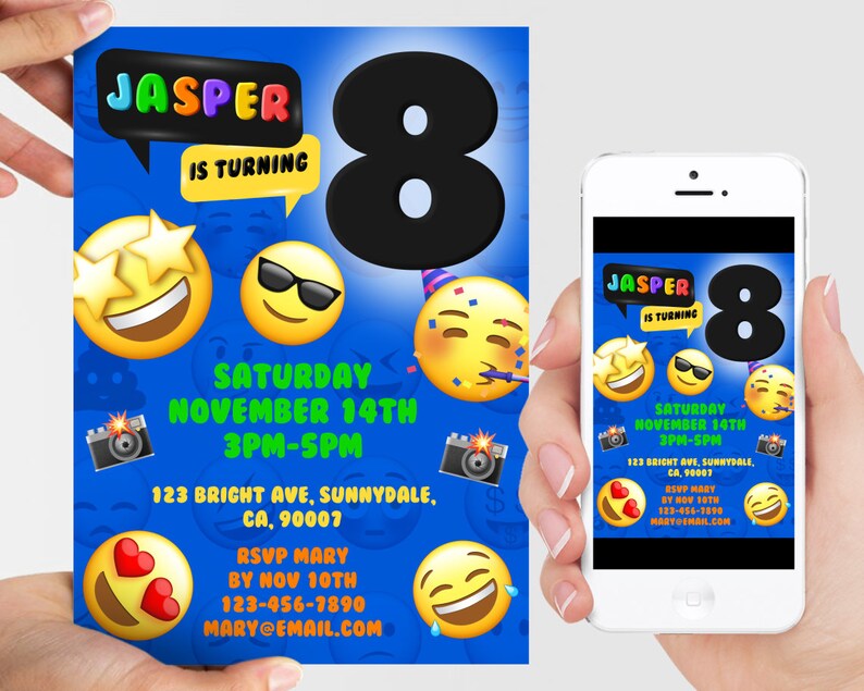 Emoji Printable Invitation Emoji Birthday Invitation Emoji - Etsy