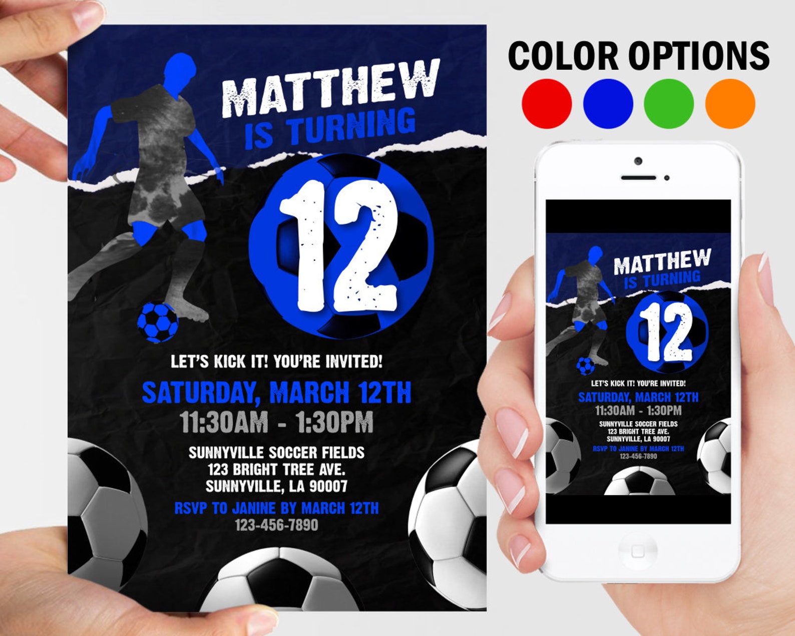 Soccer Printable Invitation, Soccer Party Invitation, Soccer Invite ...