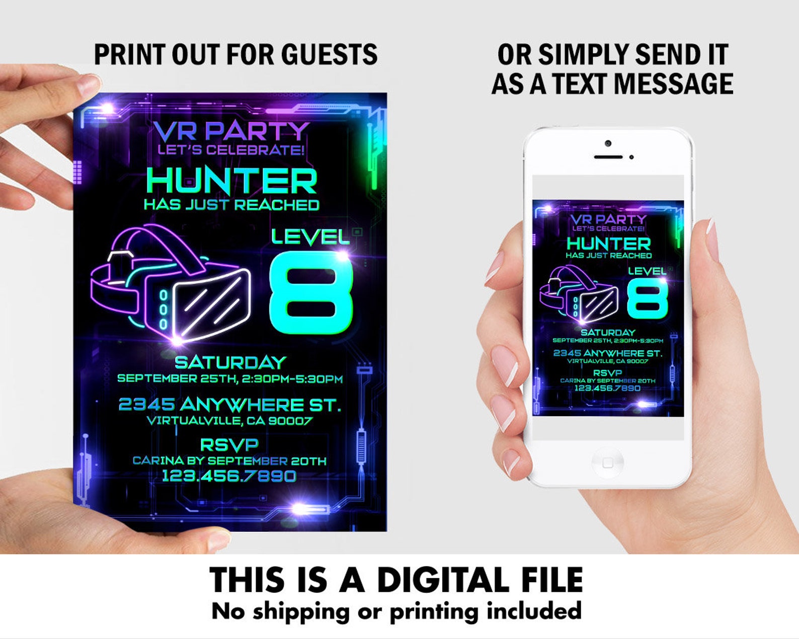 VR Game Printable Birthday Invitation, VR Party Personalized Invite ...