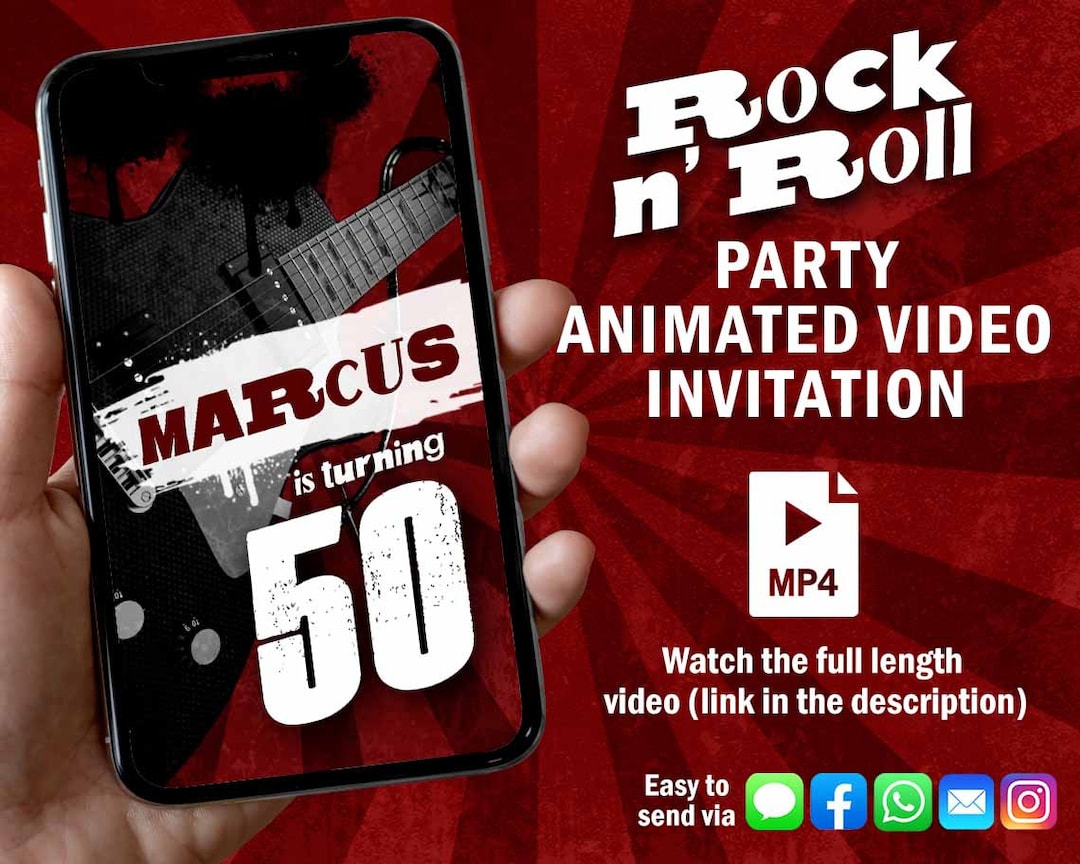 Rock Party Invitation, Rock N Roll Birthday Video Invitation, Rock ...