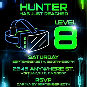 VR Game Printable Birthday Invitation, VR Party Personalized Invite ...
