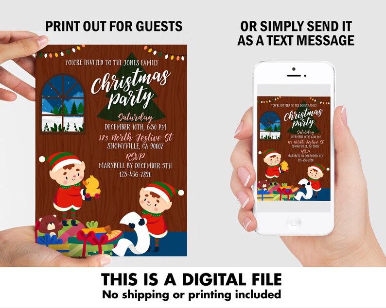 Santa's Workshop Christmas Printable Invitation, Christmas Party ...