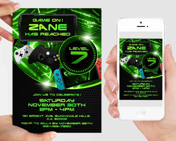 Green Video Game Printable Birthday Invitation Video Gamer - Etsy