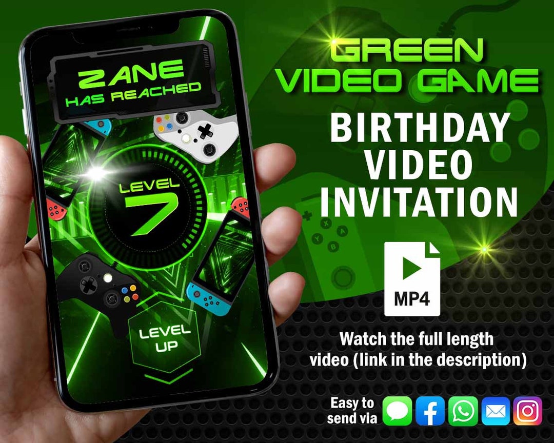 Green Video Game Invitation, Gamer Birthday Video, Video Game Party ...