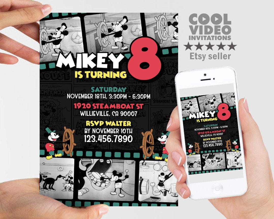Steamboat Willie Printable Invitation, Steamboat Willie Birthday ...