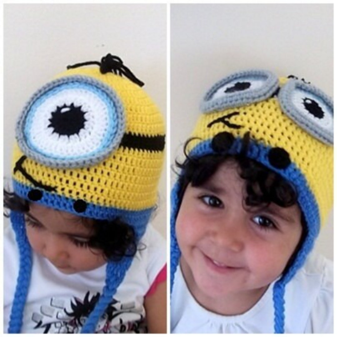 Crocheted Minion Hatearflap Minion Hathalloween Costume Nowborn Minion Beanie Etsy