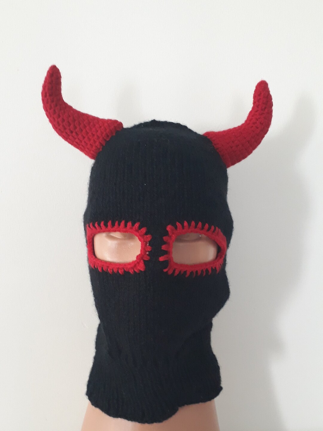 Custom Devil Horns Balaclava, Creepy Handmade Balaclava, Devil ...