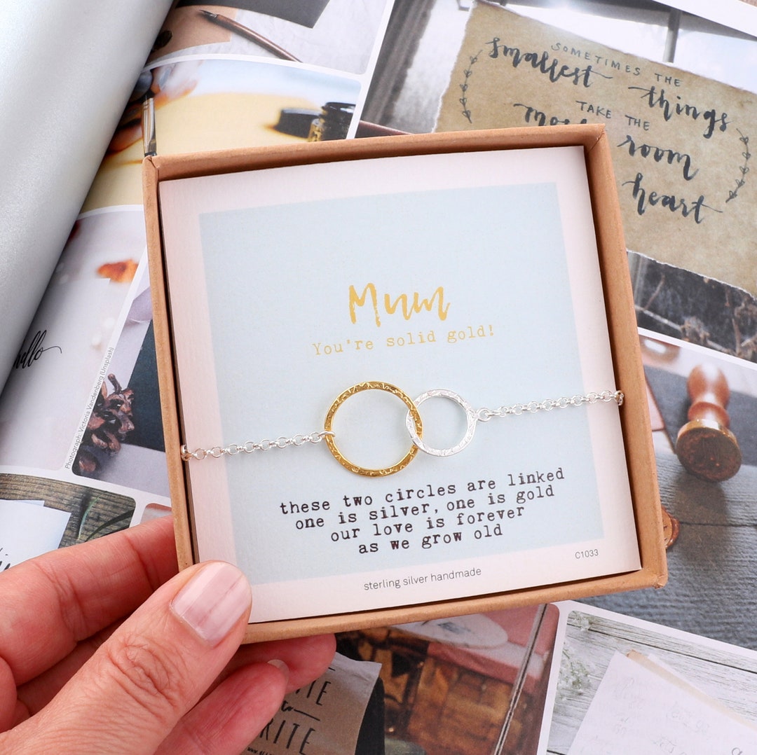 Silver and Gold Circle Mum Bracelet / Sterling Silver Bracelet for Mum ...